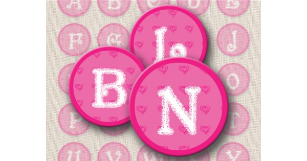 Pink Alphabet Circles Digital Round Images 1 Inch 2.54 cm Collage Sheet ...
