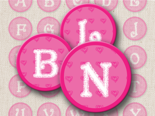 Pink Alphabet Circles Digital Round Images 1 Inch 2.54 cm Collage Sheet ...