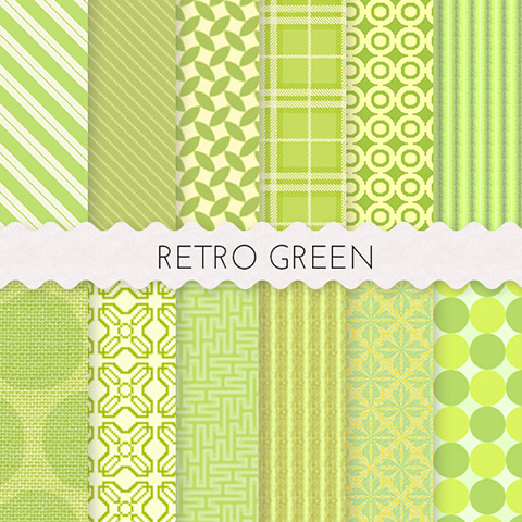 Retro Green Scrapbook Papers 12x12 Printable Sheets